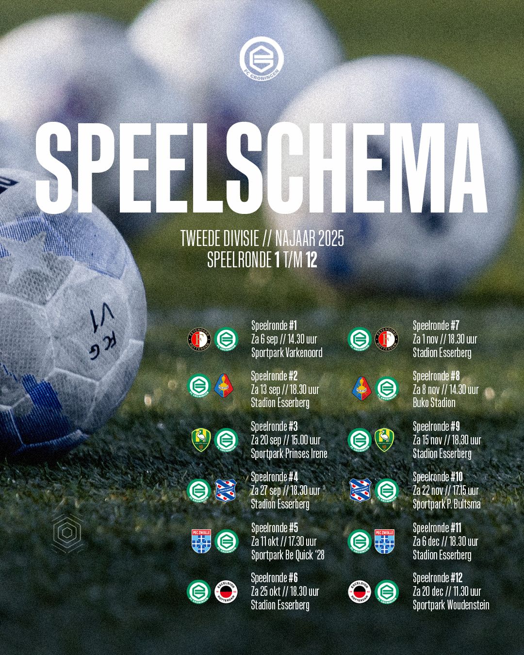 Speelschema FC Groningen Vrouwen 1 bekend - FC Groningen